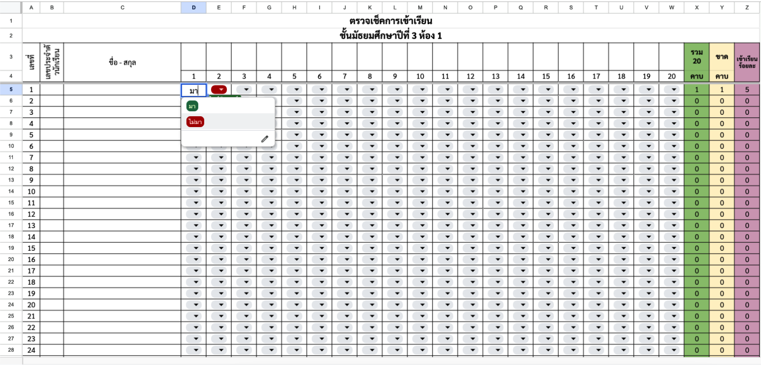 แจกฟรี ไฟล์ Google Sheets เช็คชื่อนักเรียนพร้อมสรุปผล - ครูไอที